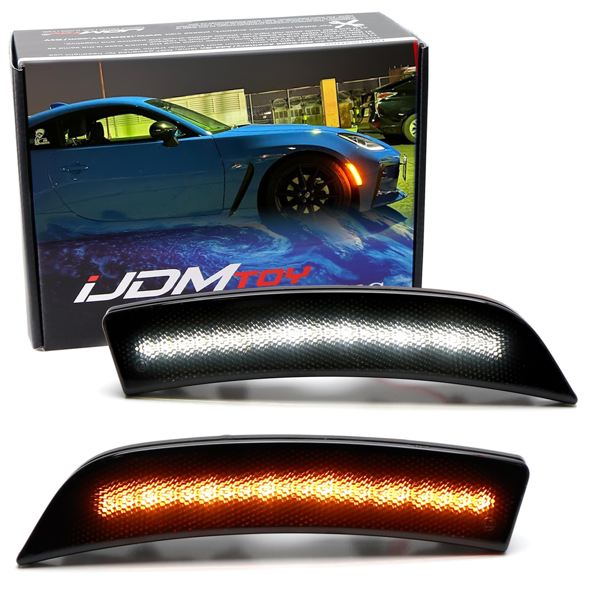Black-Out Smoked Lens White Driving/Amber Sequential Blink Full LED Bumper Side Marker Light Kit ...