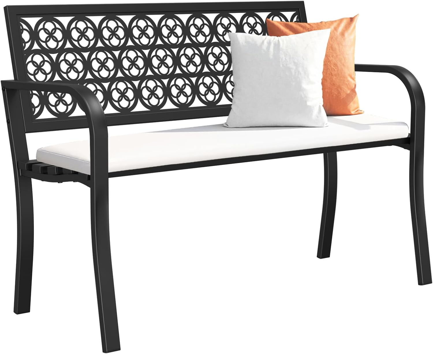 Black Outdoor Bench, Metal Weatherproof Garden Bench Cast Iron Heavy ...