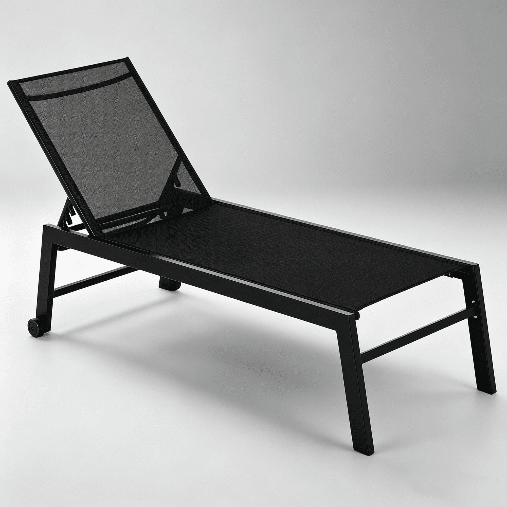Black Outdoor Chaise Lounge with Wheels Five Position Recliner for ...