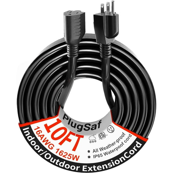 Black Outdoor Extension Cord 10 ft 16/3 Gauge Waterproof, Cold ...