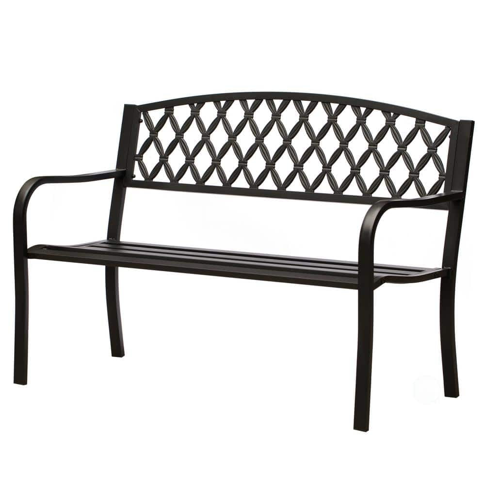 Black Outdoor Garden Patio Steel Park Bench Lawn Decor with Cast Iron ...
