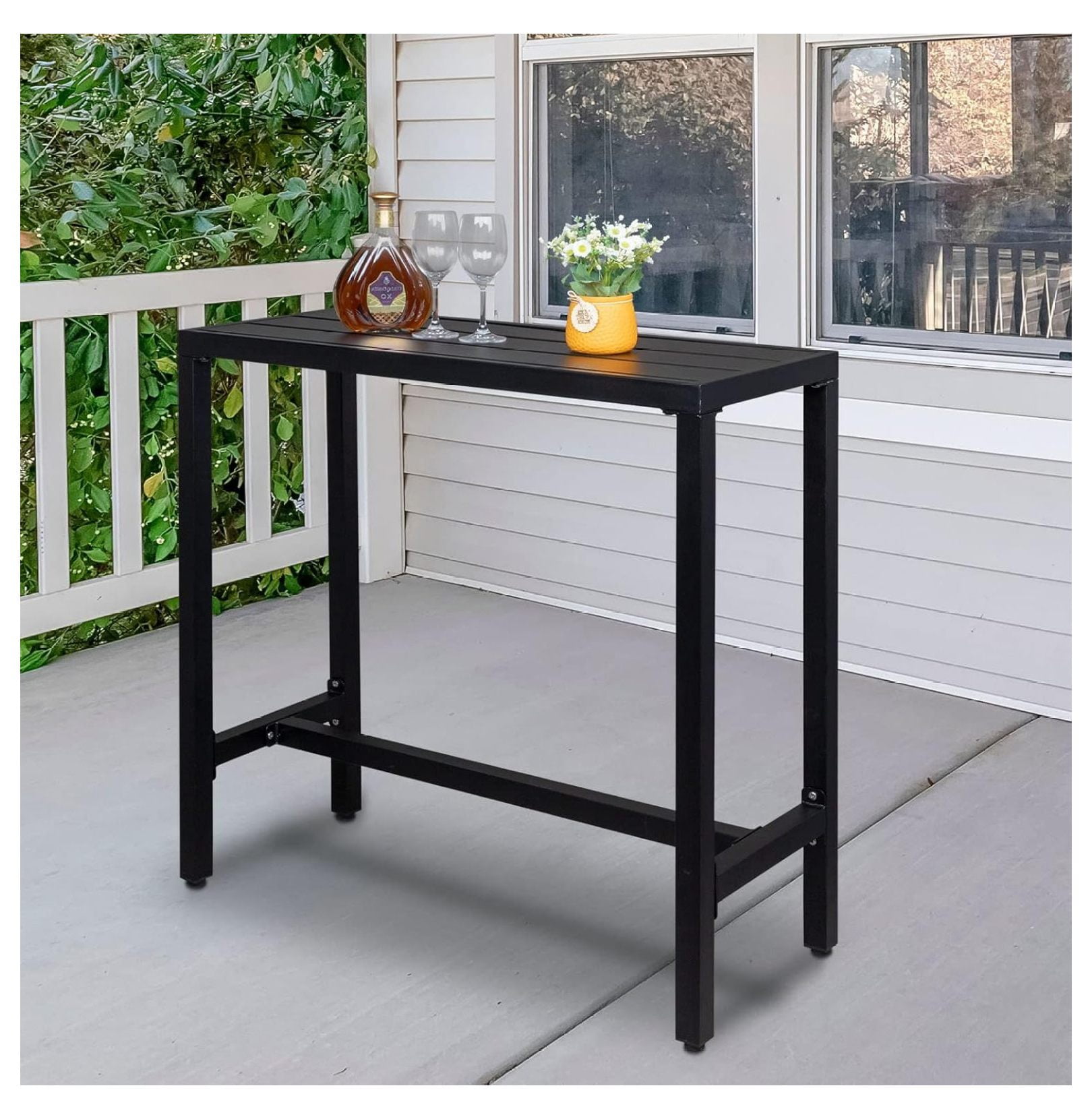 Black Outdoor Metal Bar Height Table, Patio Kitchen Long Bar Table ...