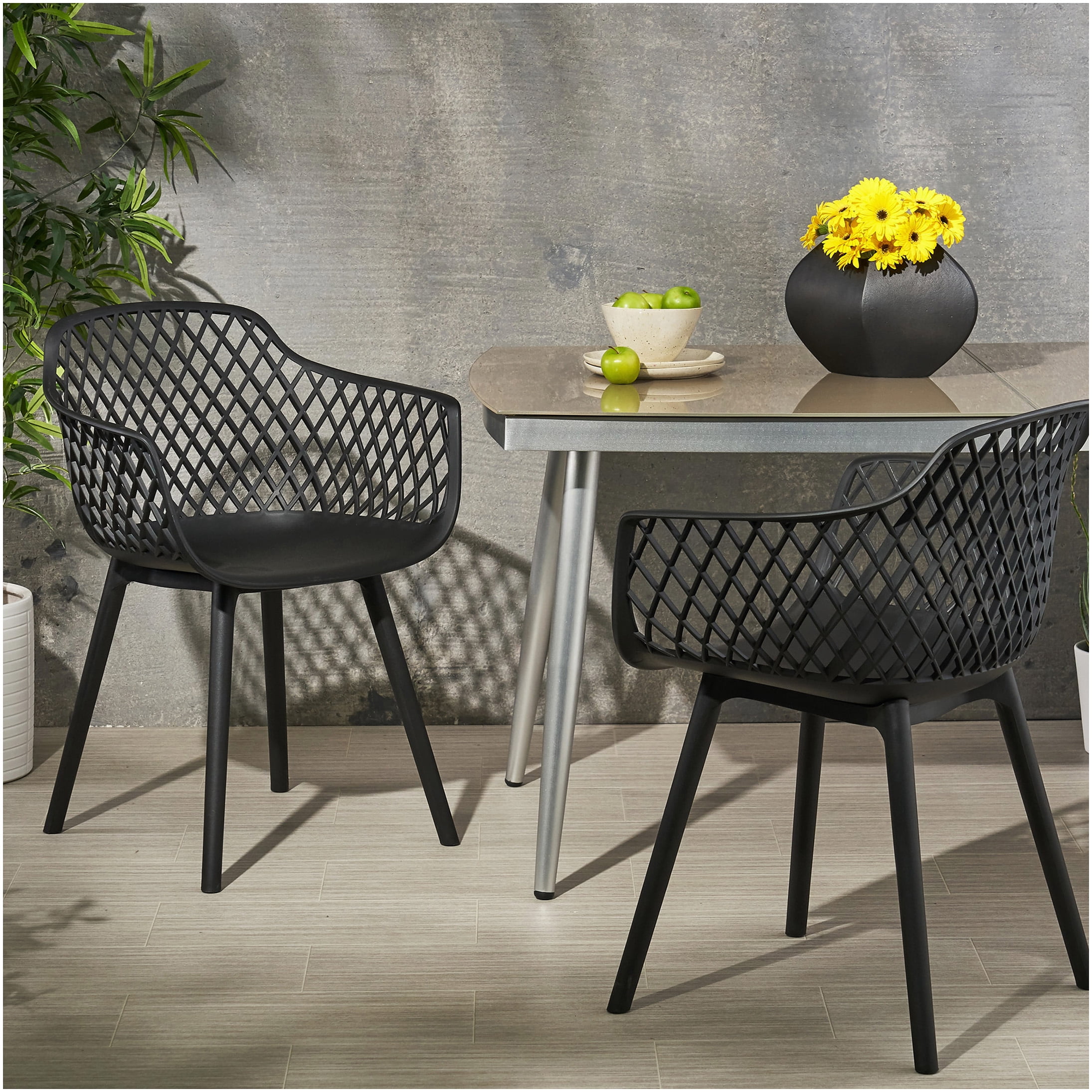 Black Outdoor Patio Chair Set of 2 Polypropylene Construction for ...