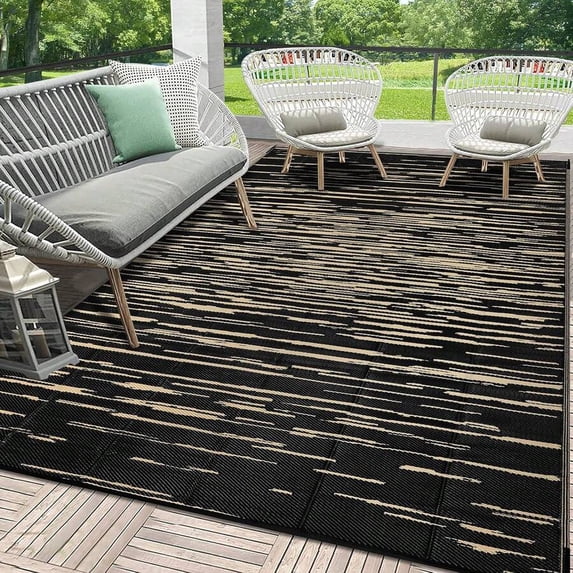 Black Outdoor Rug Waterproof Reversible Plastic Straw Area Rug For ...