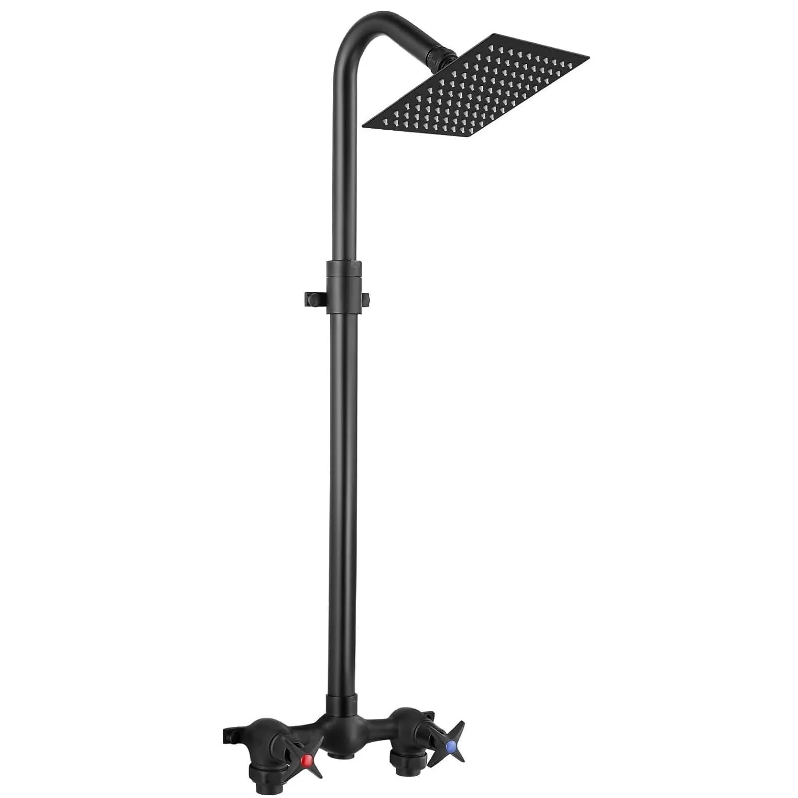 Black Outdoor Shower Faucet System 6" Rain Showerhead Exposed Shower ...