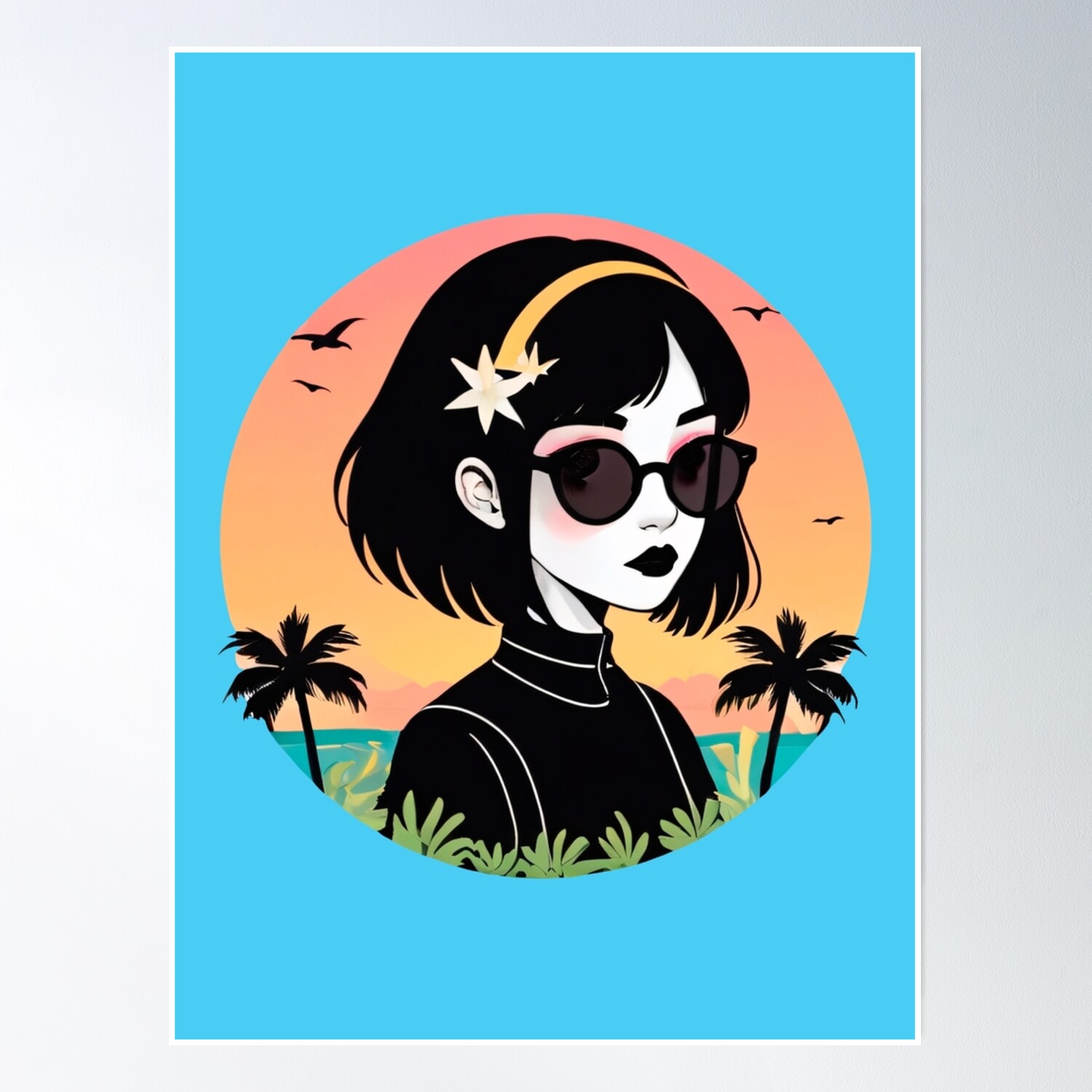 Black Outfit And Sunglasses Alt Girl At Tropical Island Poster Wall Art ...