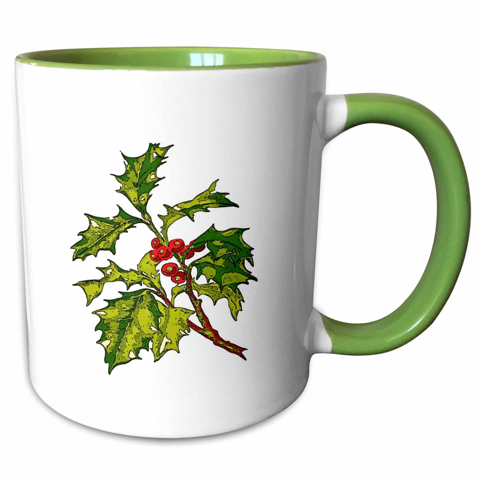 3drose, Black Outline Art of Christmas Holly Cut Out, 11oz Two-tone ...