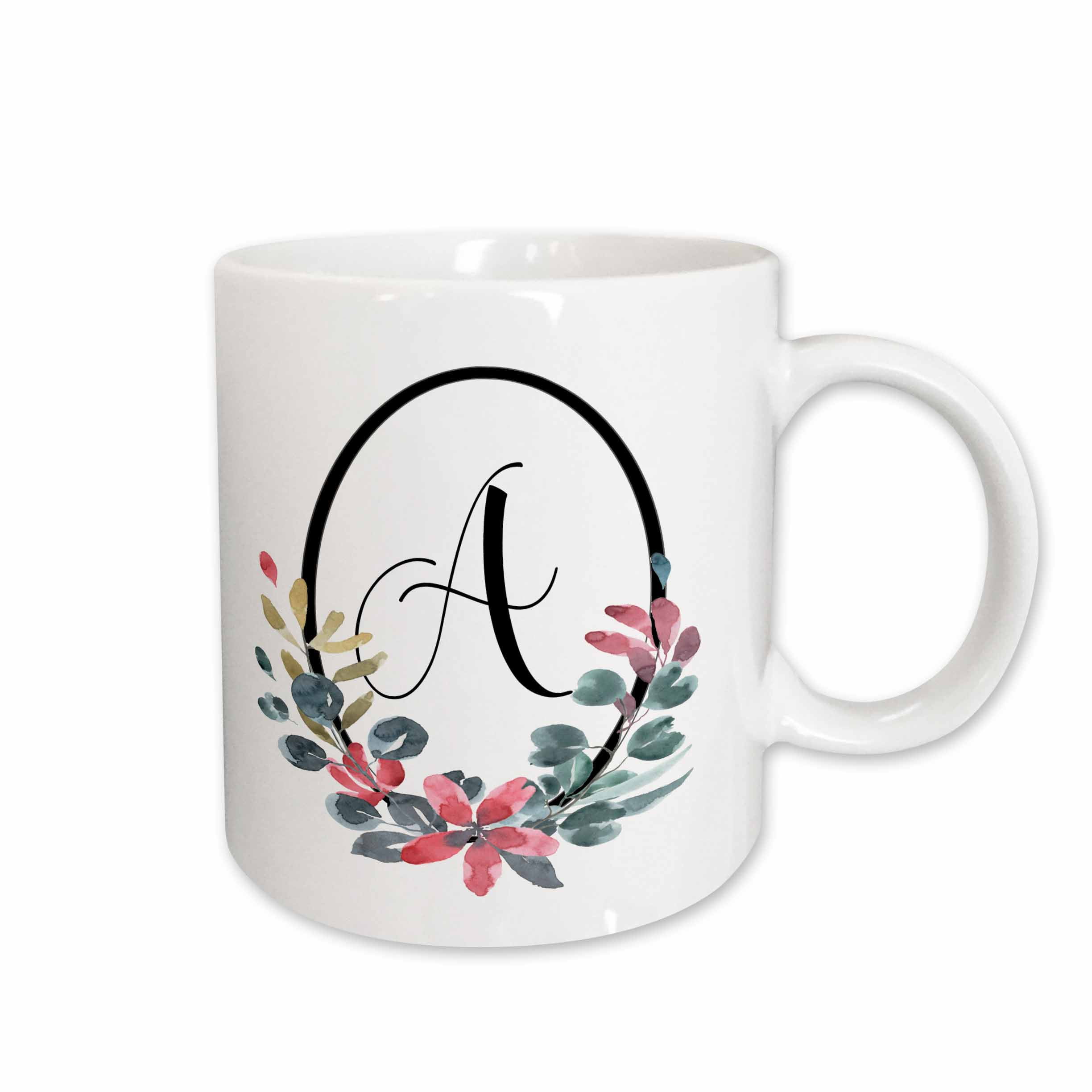 Black Oval Frame, Pink and Blue Watercolor Floral, Monogram Initial A ...