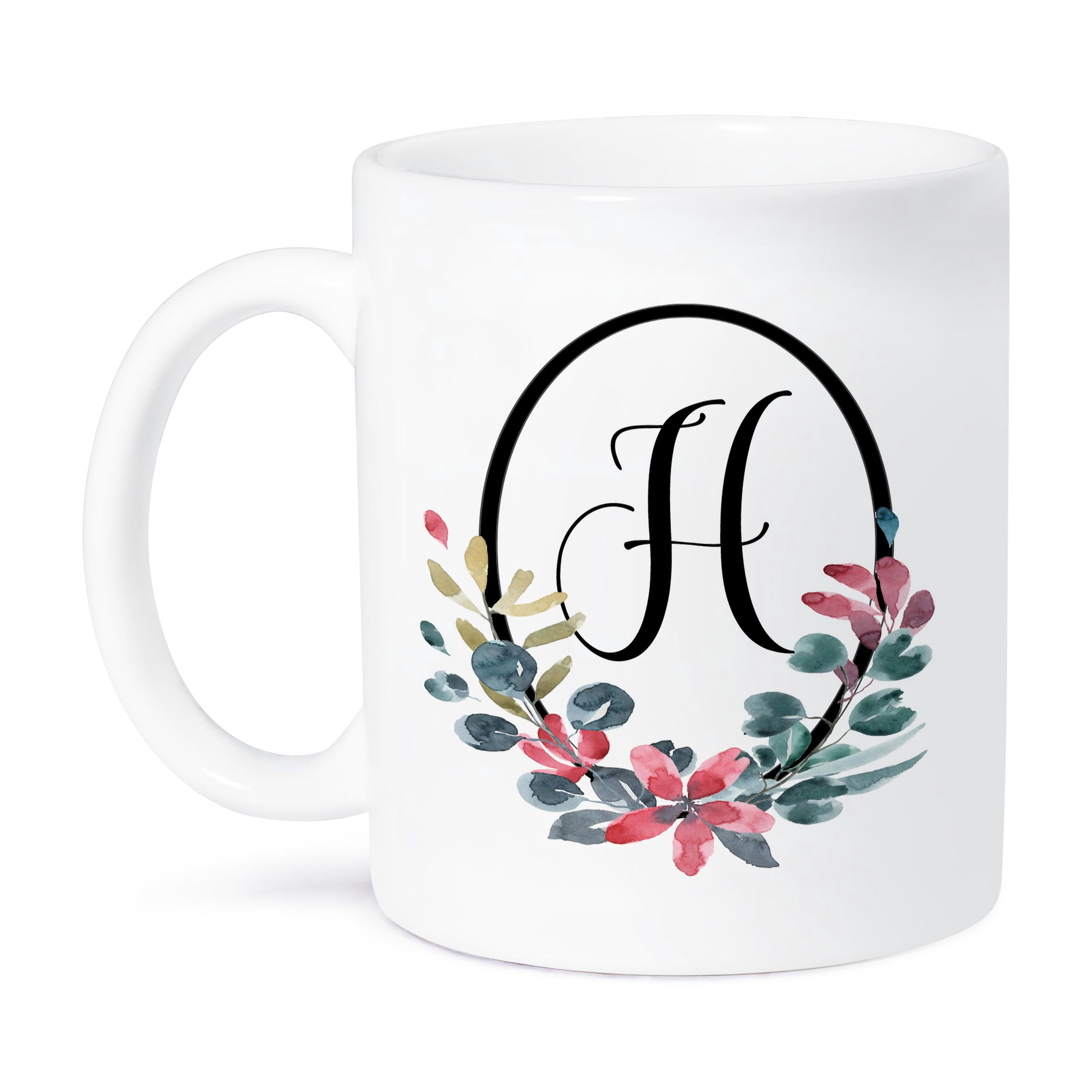 3dRose, Black Oval Frame, Pink and Blue Watercolor Floral, Monogram ...