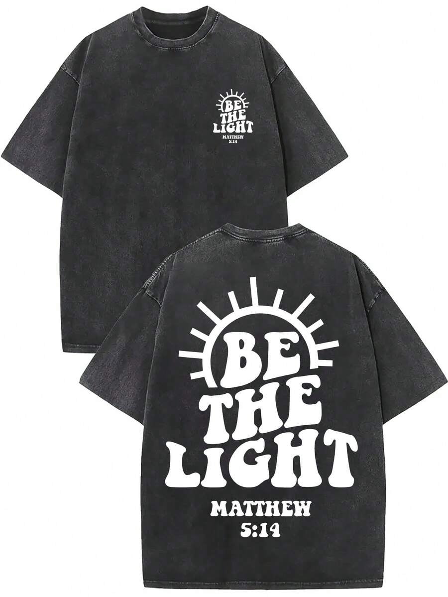 Black Oversized Cotton Drop Shoulder T-Shirt With Be The Light Graphic ...
