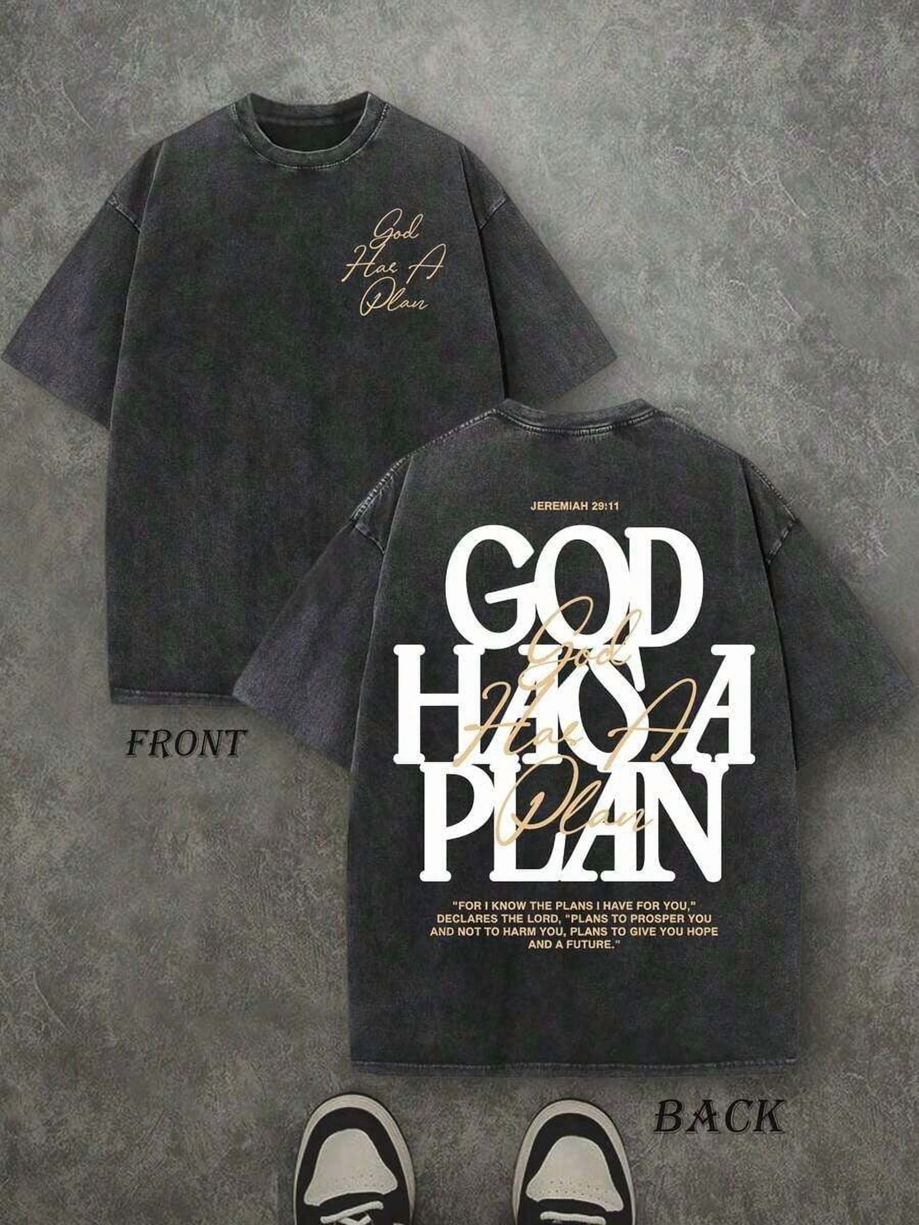 Black Oversized Crew Neck Graphic T-Shirt God Has A Plan Double-Sided ...