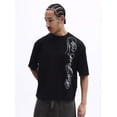 Black Oversized Crew Neck Short Sleeve Cotton Tee Cursive Script Print ...