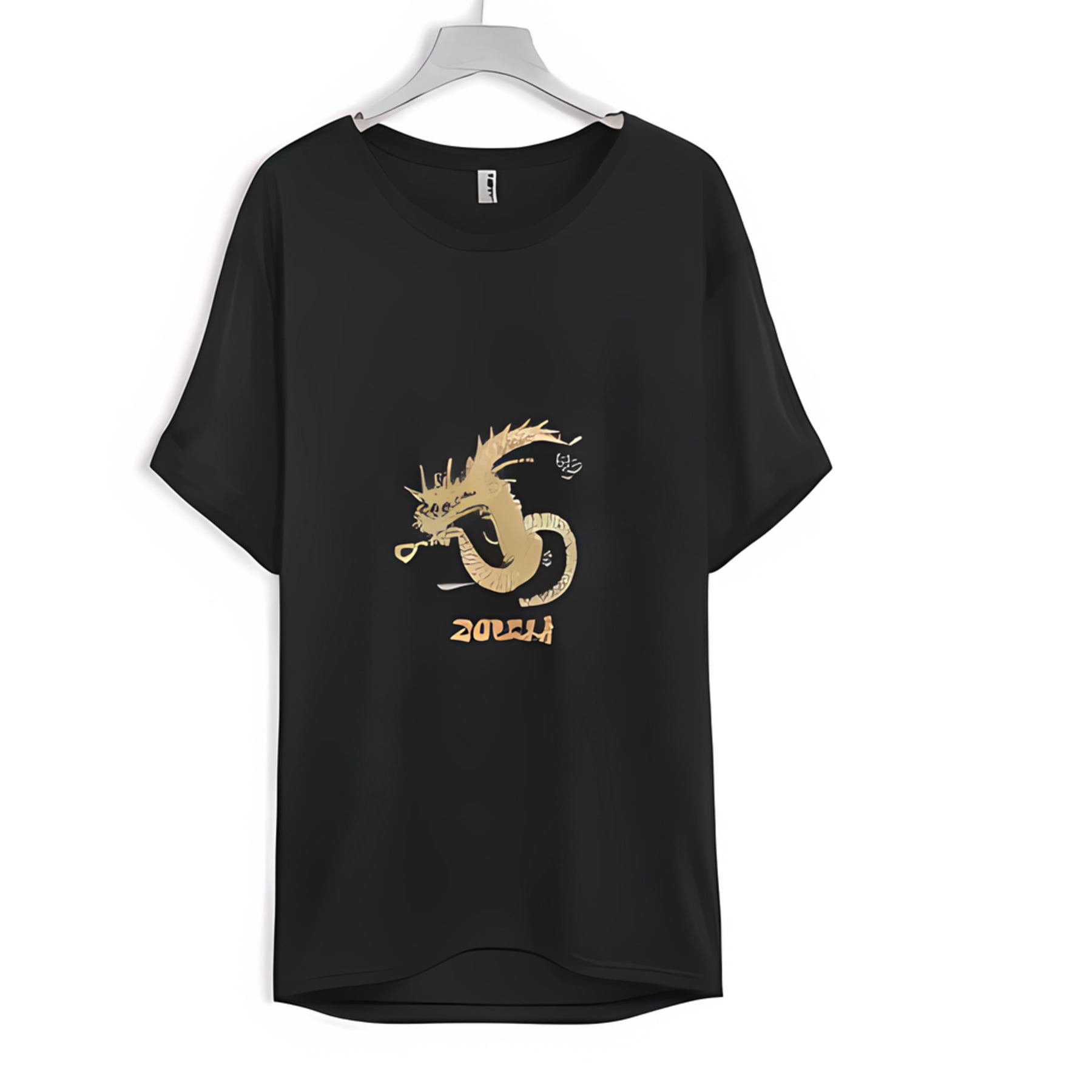 Black Oversized T-Shirt with Golden Dragon Chinese Inspired Design 2034 ...