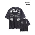 Black Oversized Vintage Washed Wolf Graphic T-Shirt, Unisex Loose Fit ...