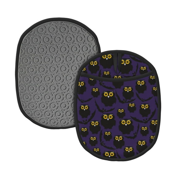 Black Owls Bats Pot Holders for Kitchen - Heat Resistant Oven Mitts Hot ...