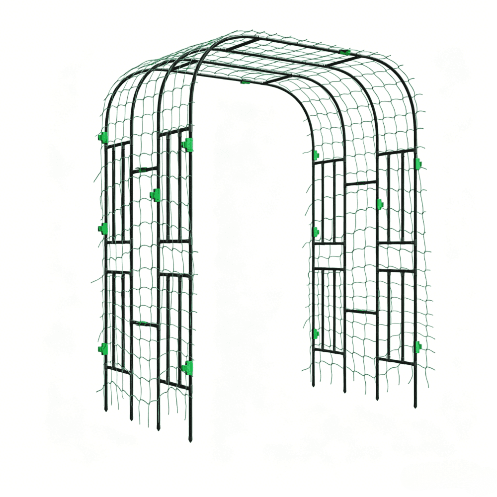 Black PE Coated Steel Dual Arch Garden Trellis with Matching Climbing ...