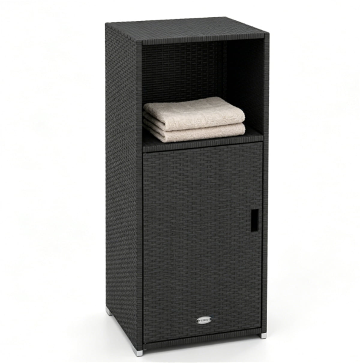 Black PE Wicker Outdoor Storage Cabinet Dual Open & Closed Compartment ...