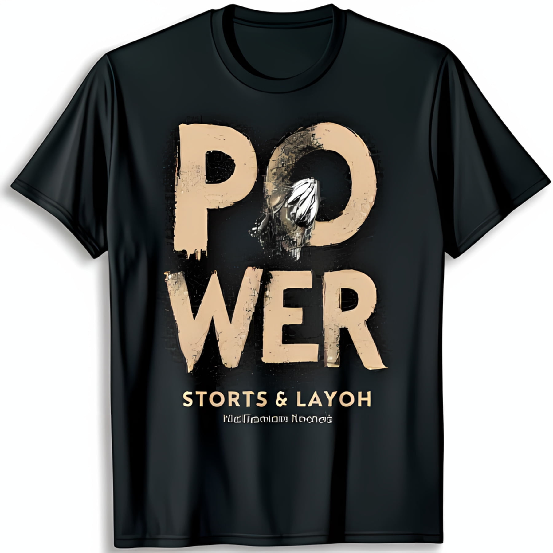 Black POWER T-Shirt with Tan Letters & Flying Bird Design STORTS ...