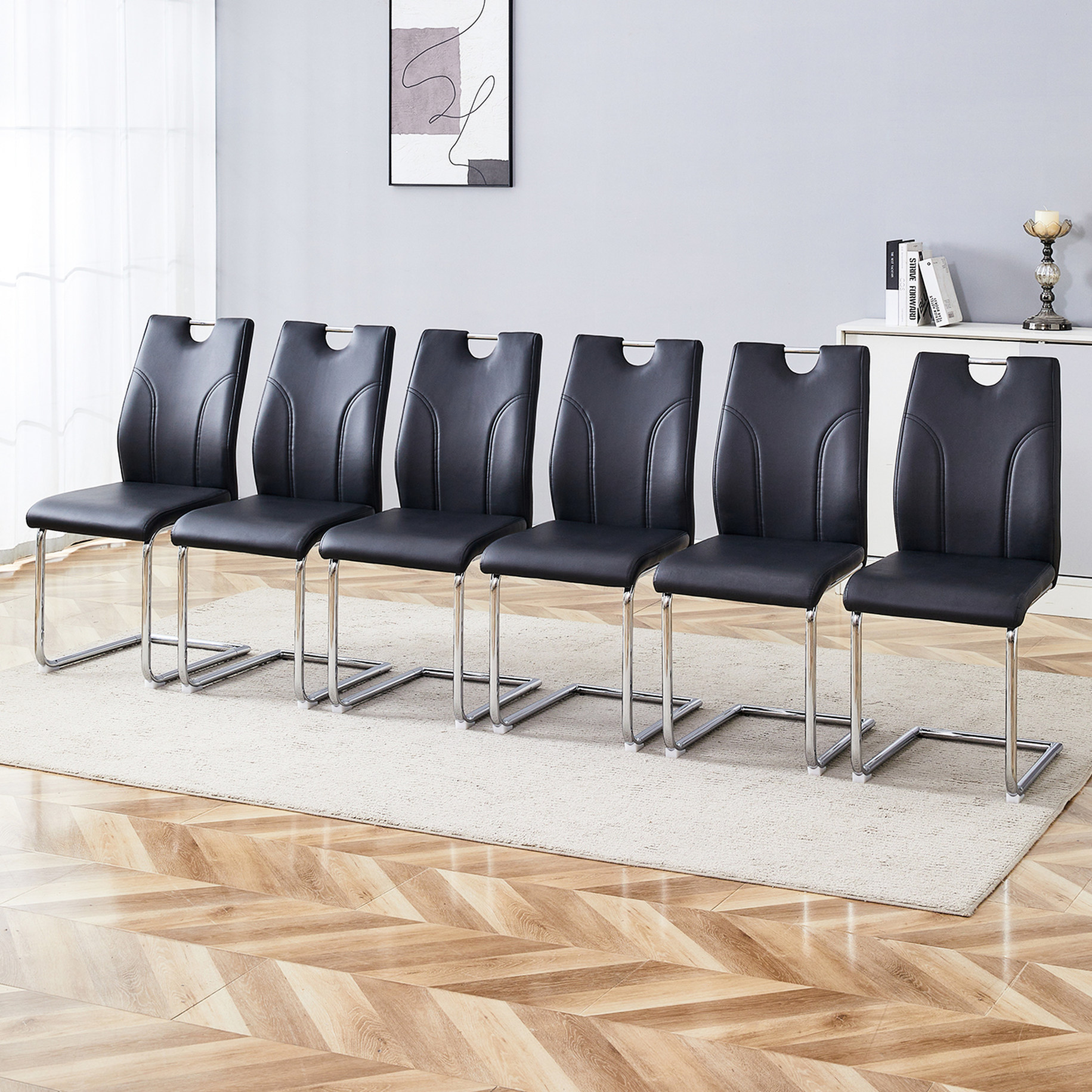 Black PU Chair Set | Enhance Dining Ambiance | Soft - touch PU and ...
