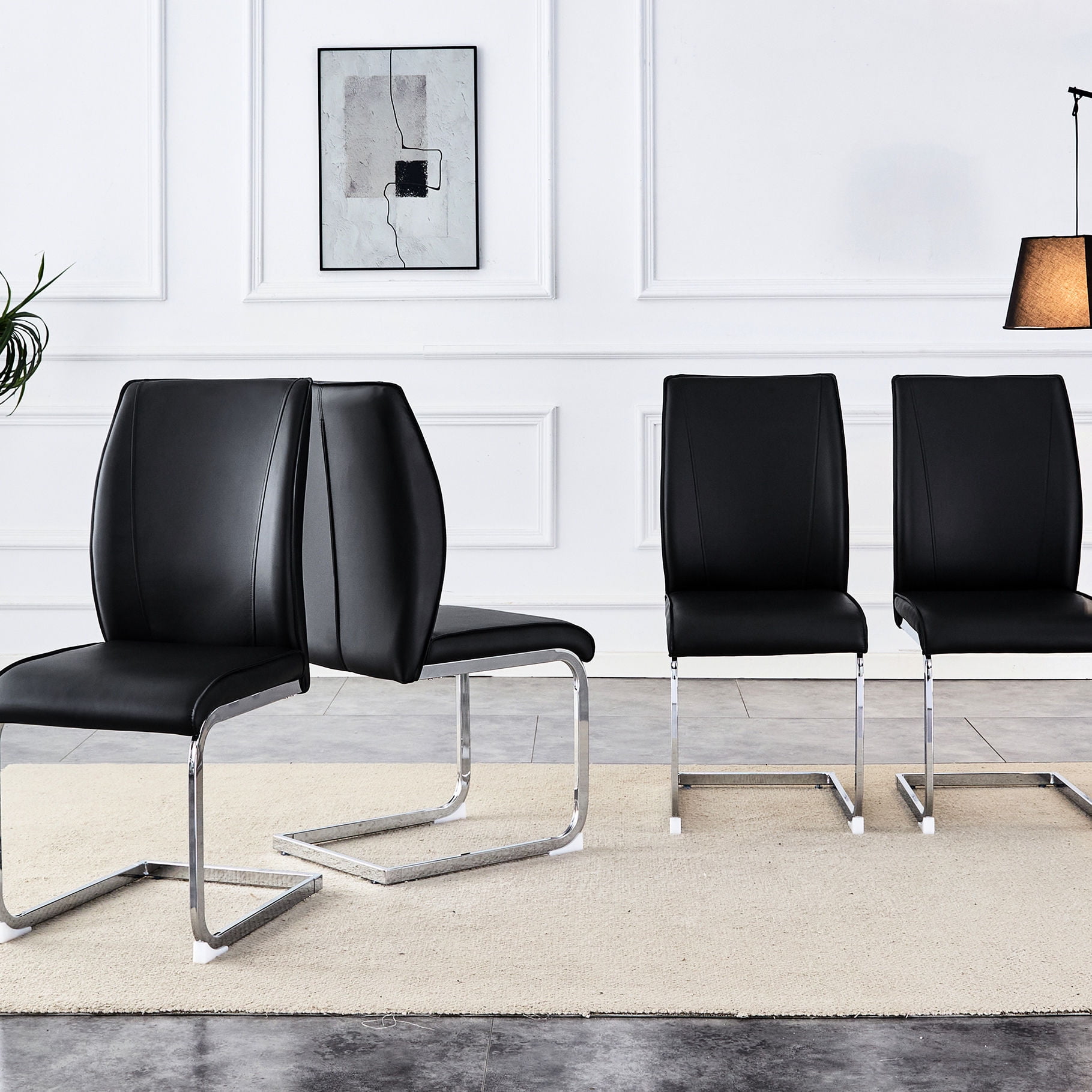 Black PU Dining Chairs | Arched Metal Legs for Support | High ...
