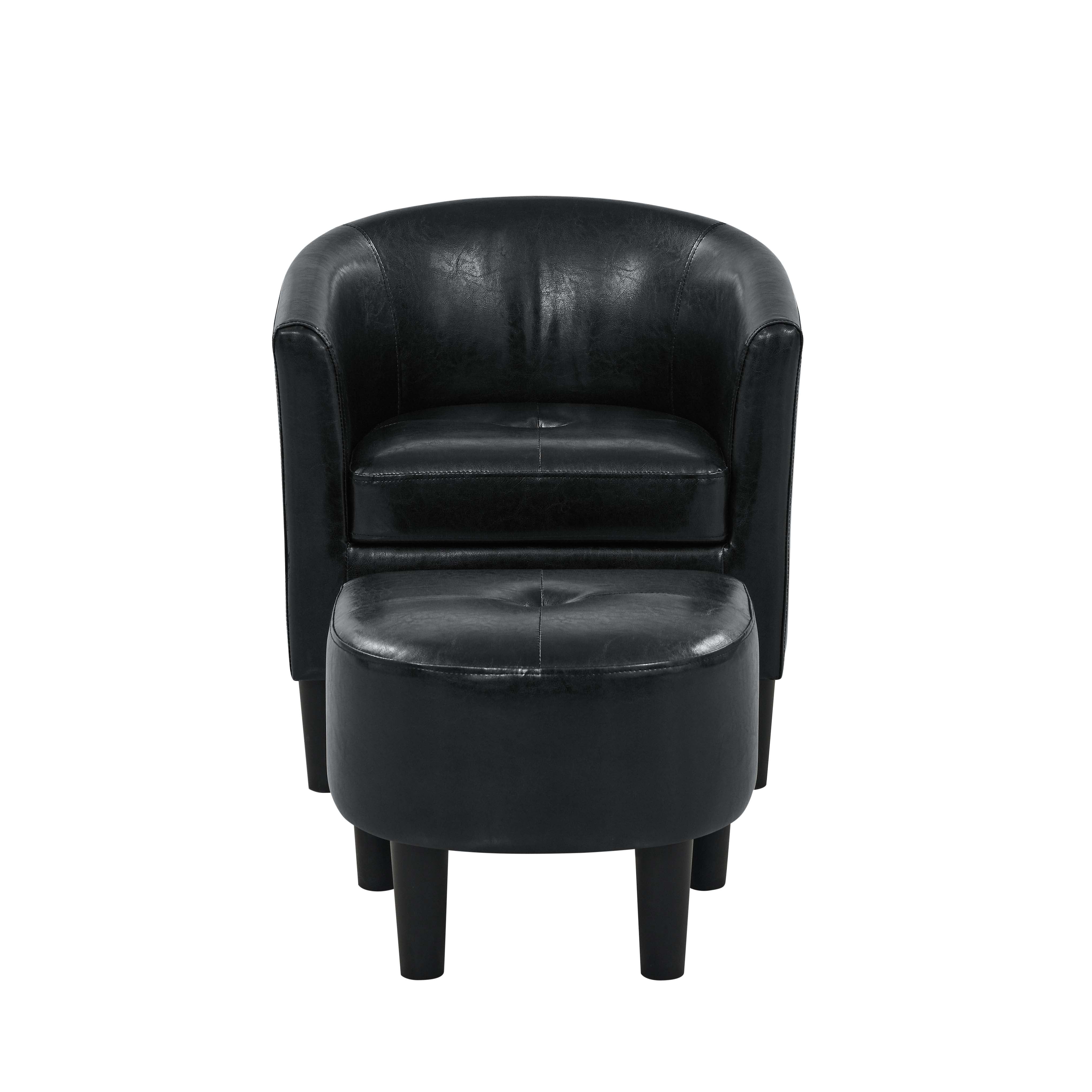Black PU Leather Barrel Chair & Ottoman Set – Modern Accent Seating for ...