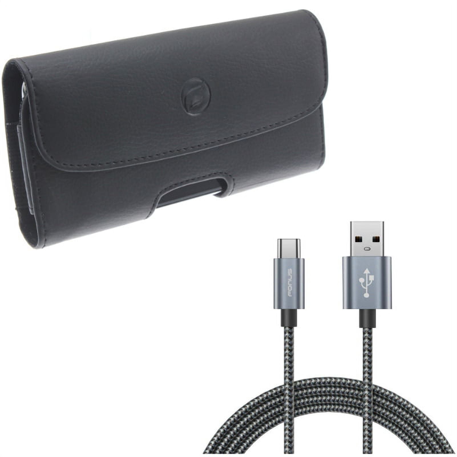 Black PU Leather Case Side Cover Protective Pouch w Braided 6ft Long ...