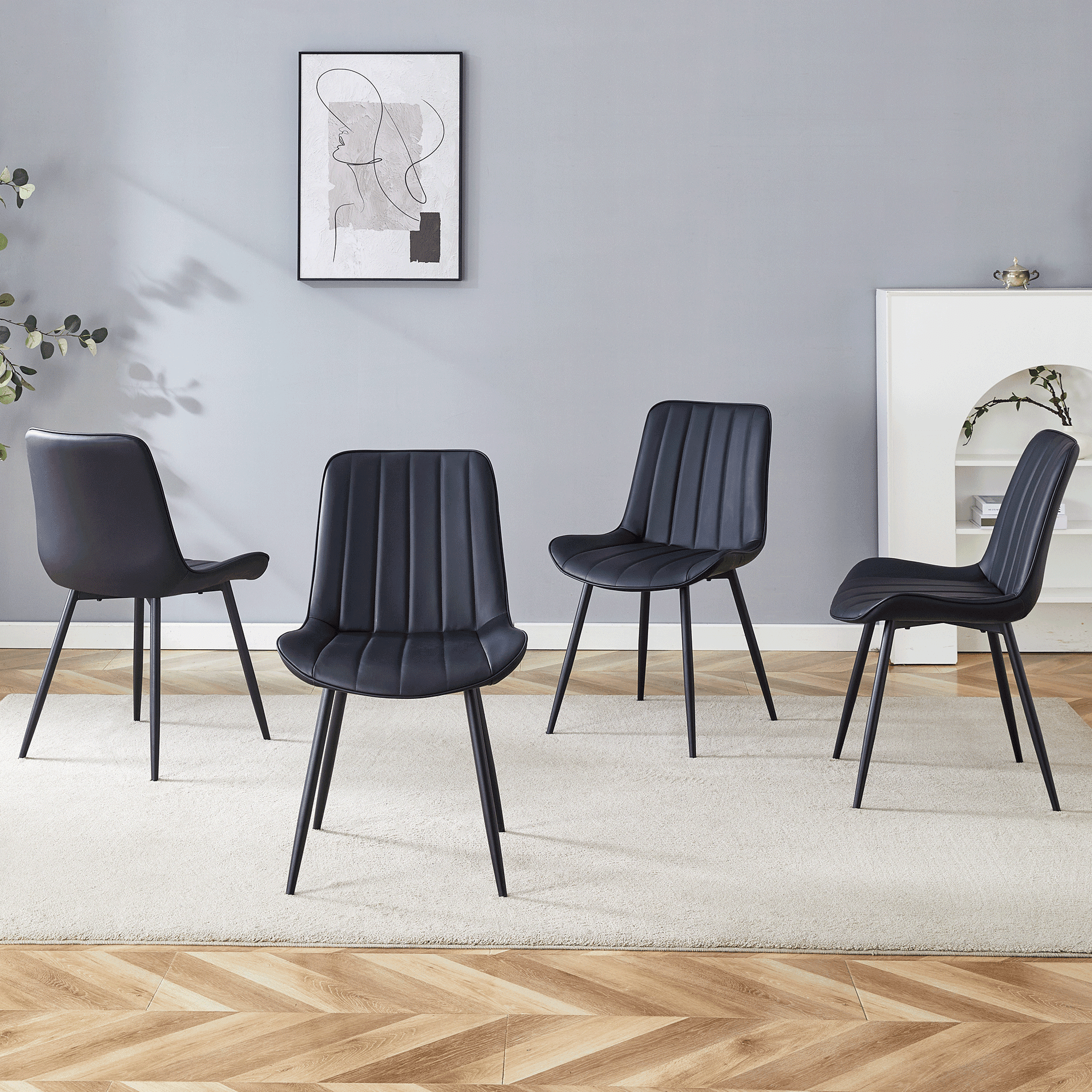 Black PU Leather Extended Seat Dining Chairs (Set of 4) - Ergonomic ...