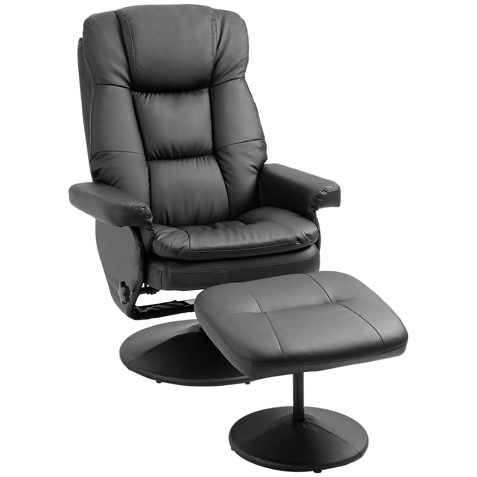 Black PU Leather Recliner Chair with Ottoman, Swivel Footrest for ...
