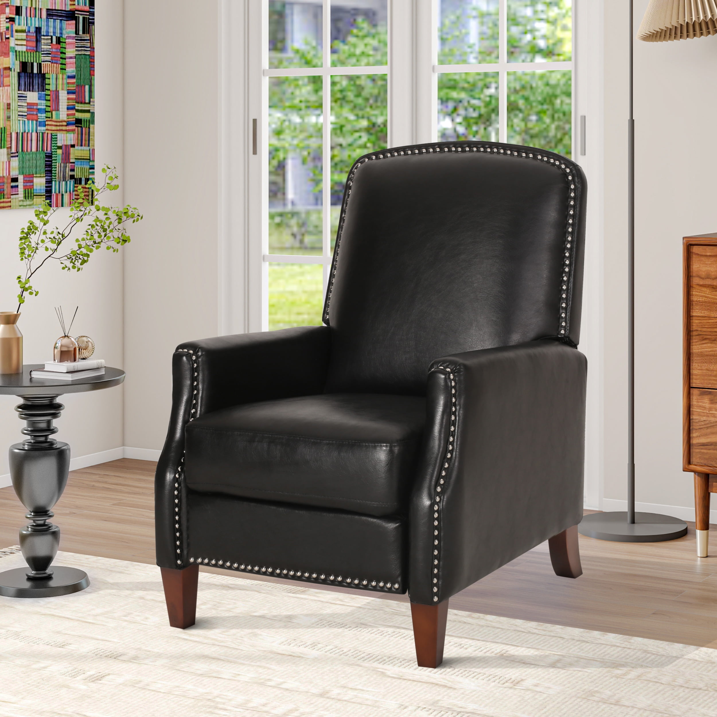 Black PU Leather Recliner Chair with Rivets - Walmart.com