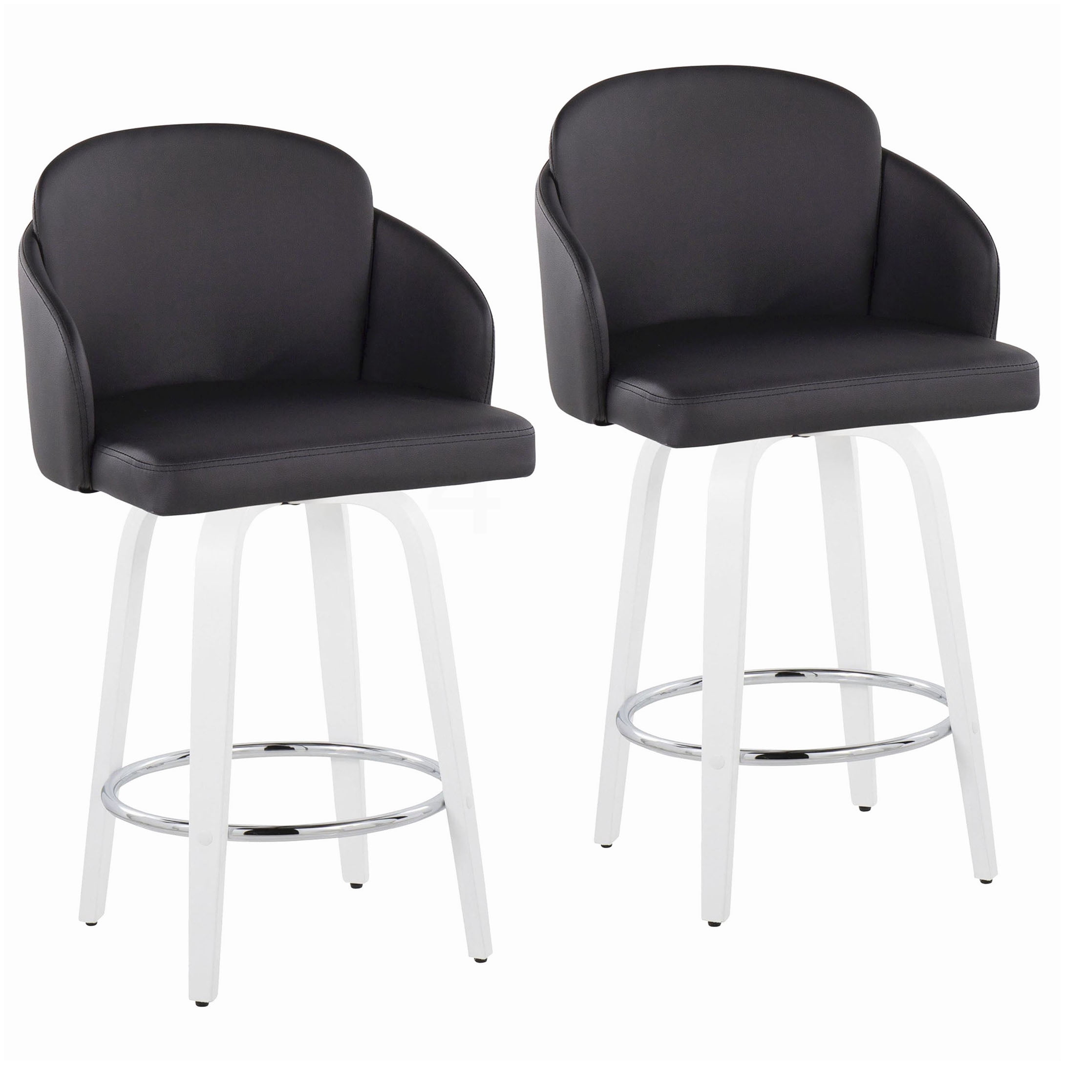 Black PU Leather Swivel Stools with White Legs, Counter Height Set of 2 ...