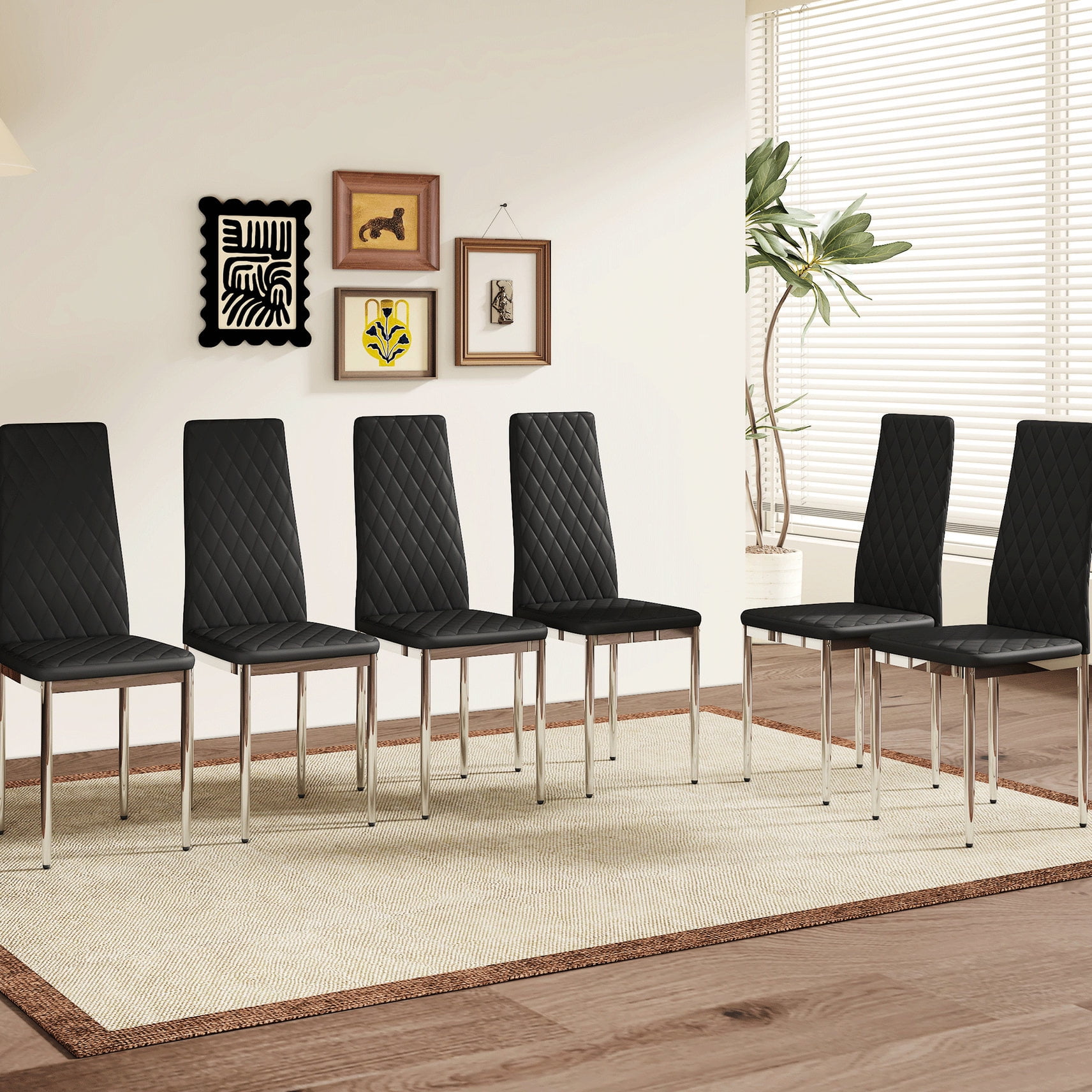 Black PU Material Dining Chairs with Silver Legs / Blend into Different ...