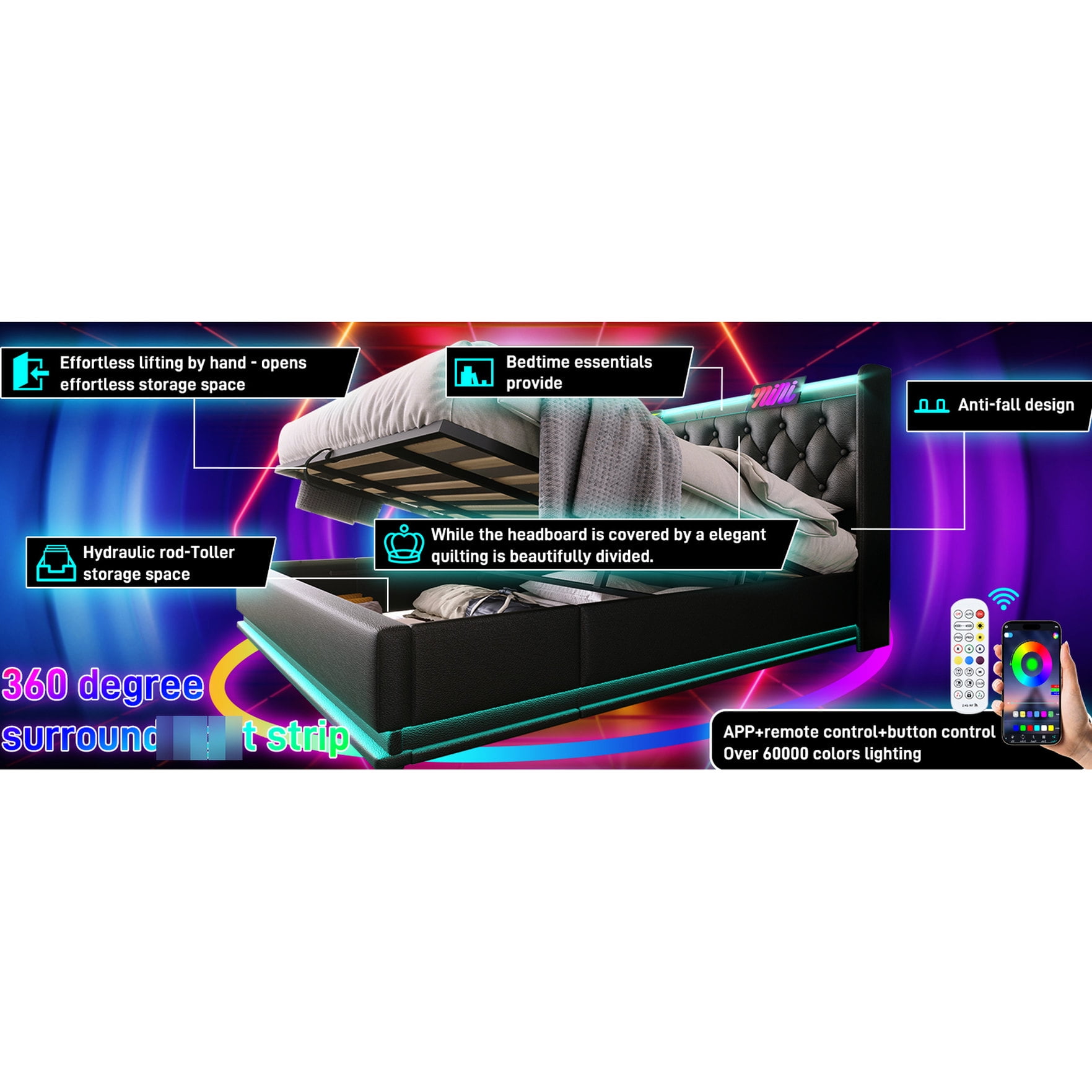 Black PU - USB and Type - C charging ports - Bed use - Powering devices without worry - Walmart.com