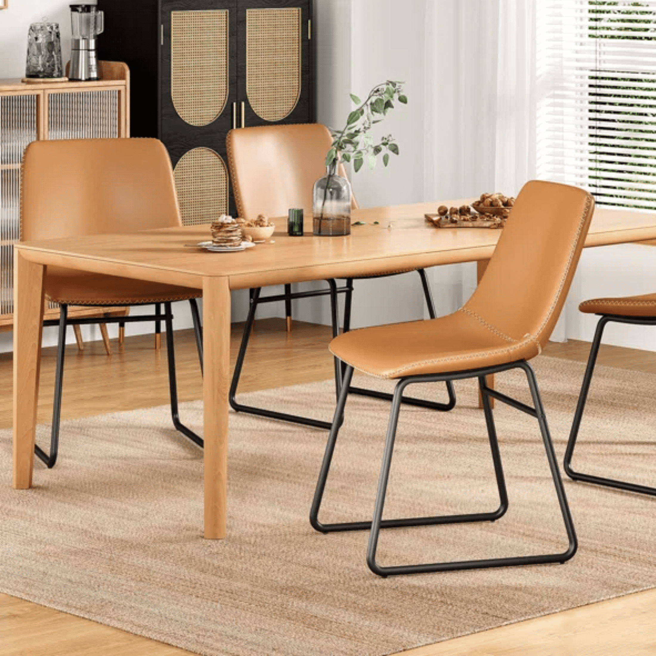 Black PU Upholstered Dining Chair, Metal black frame, Kitchen chair ...