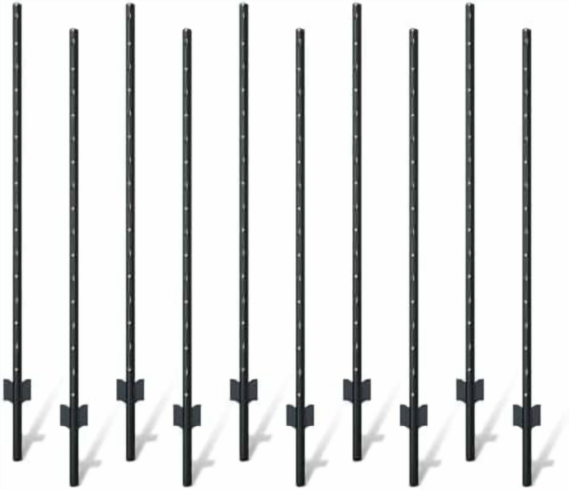 Black PVC Coated Metal Fence Posts for Wire Fence, Pack of 10, No-Dig U ...