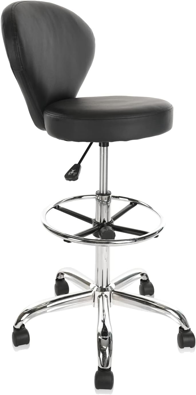 Black PVC Faux Leather Drafting Chair Rolling Swivel Salon Stool Seat ...