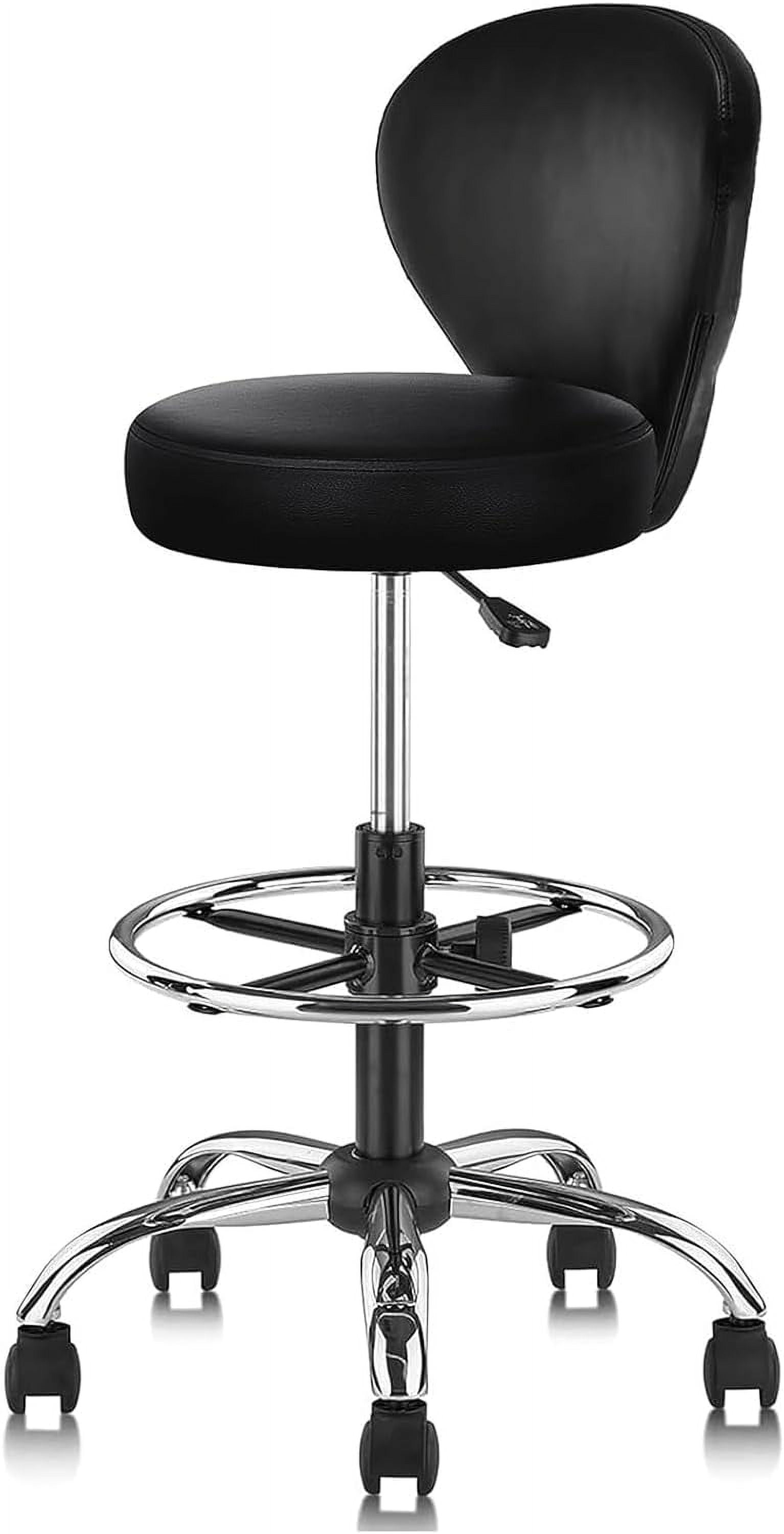 Black PVC Faux Leather Drafting Chair Rolling Swivel Salon Stool Seat ...