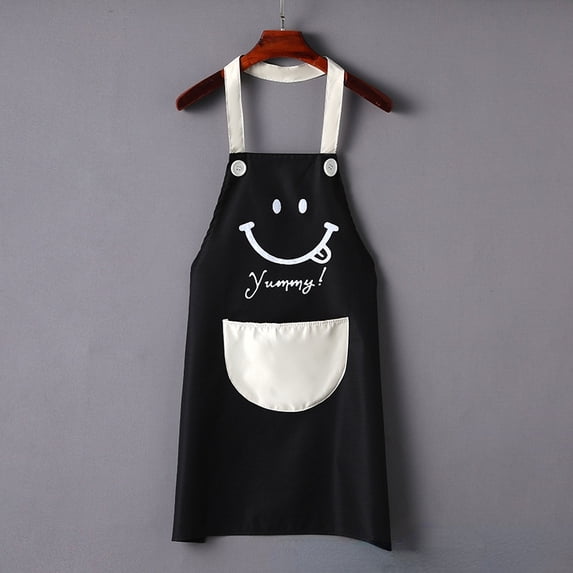 Black PVC Funny Smile Apron Waterproof Oil Proof Big Pocket Kitchen ...