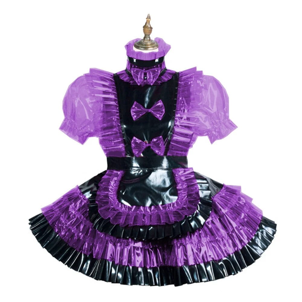 Black PVC Patchwork Maid Unifroms Fetish Clear Plastic Maid Dress with ...