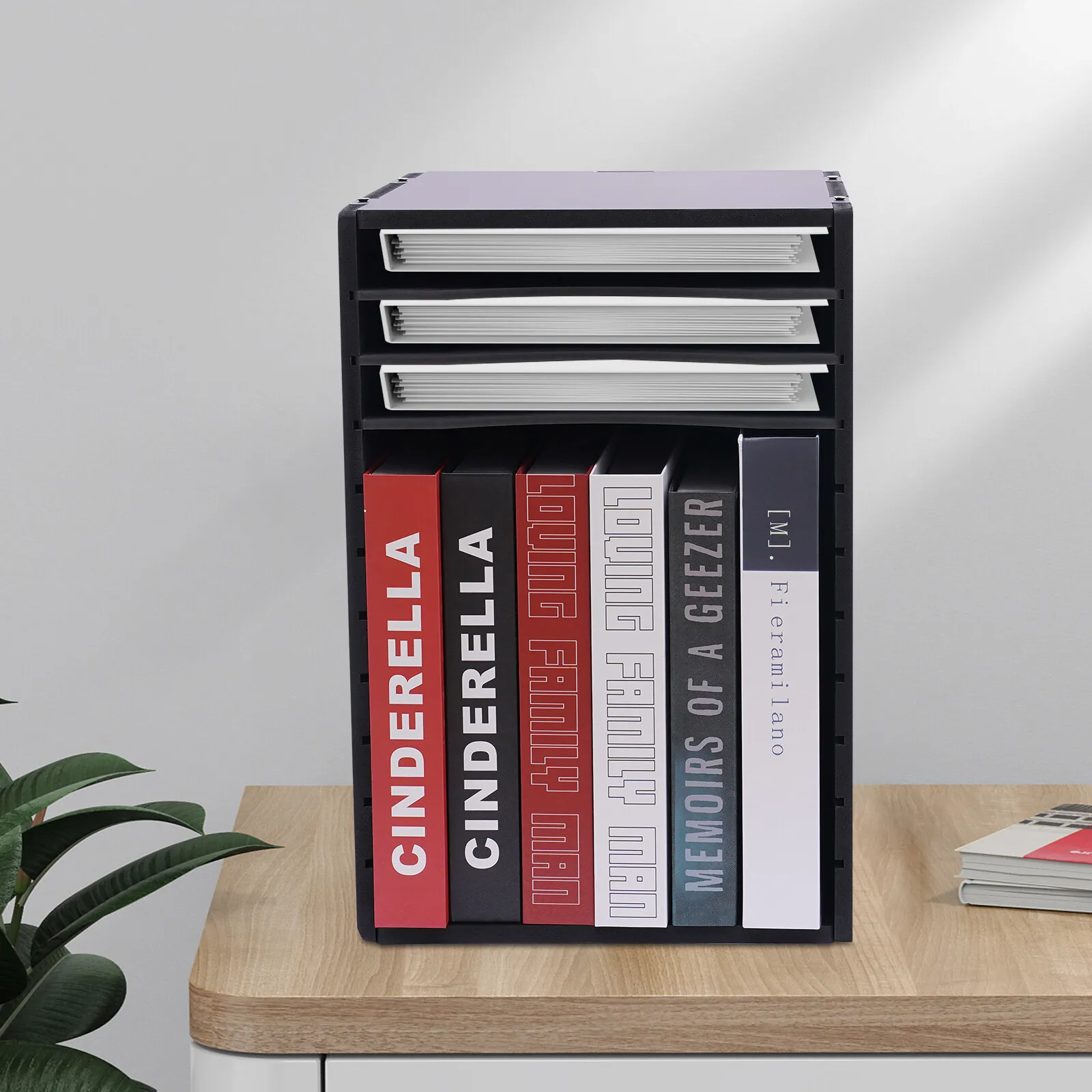 Black PVC Wooden Office Desk File Organizer Document Storage Rack ...