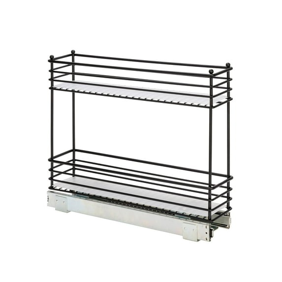 Black Paint-Finished Steel Two-Tier Slide-Out Storage Rack with Plastic ...