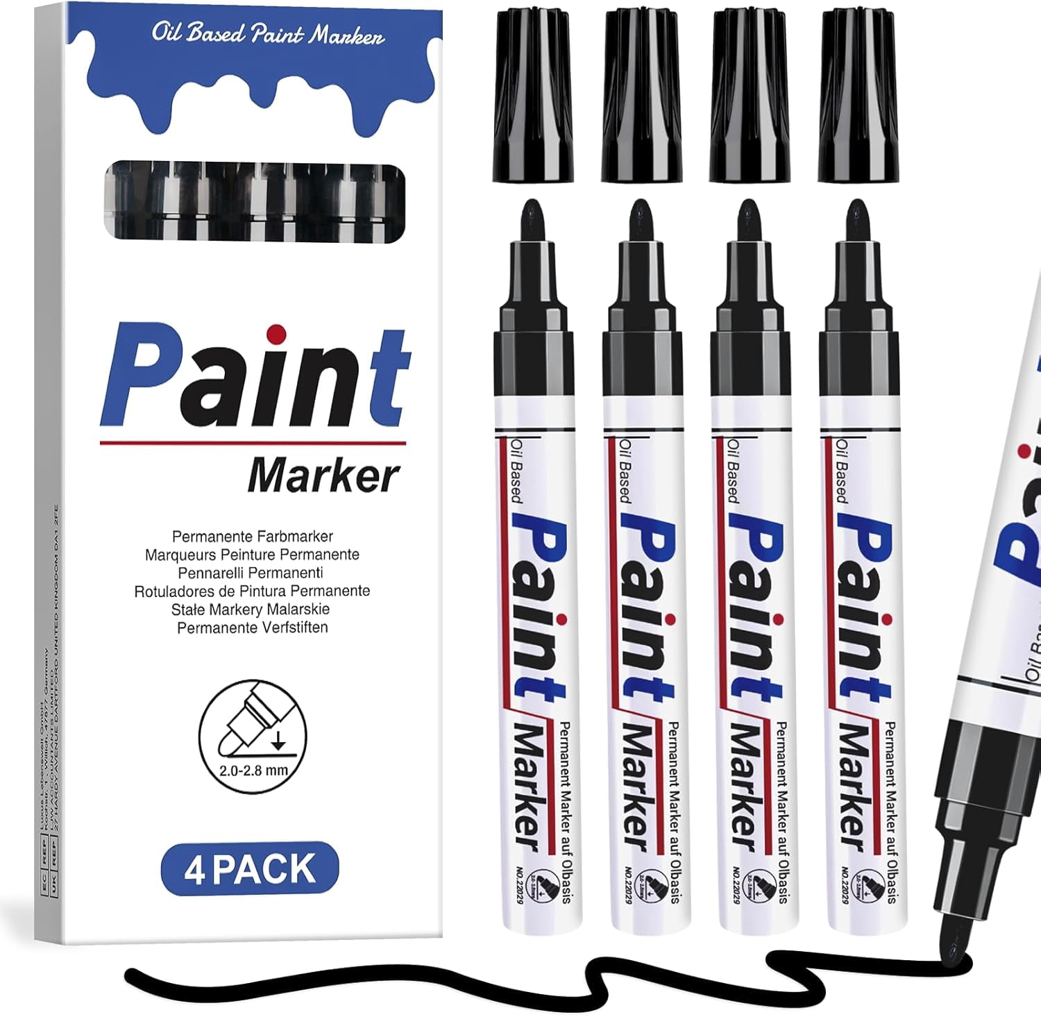Black Paint Pen Permanent Marker Waterproof -4 Black paint markers ...