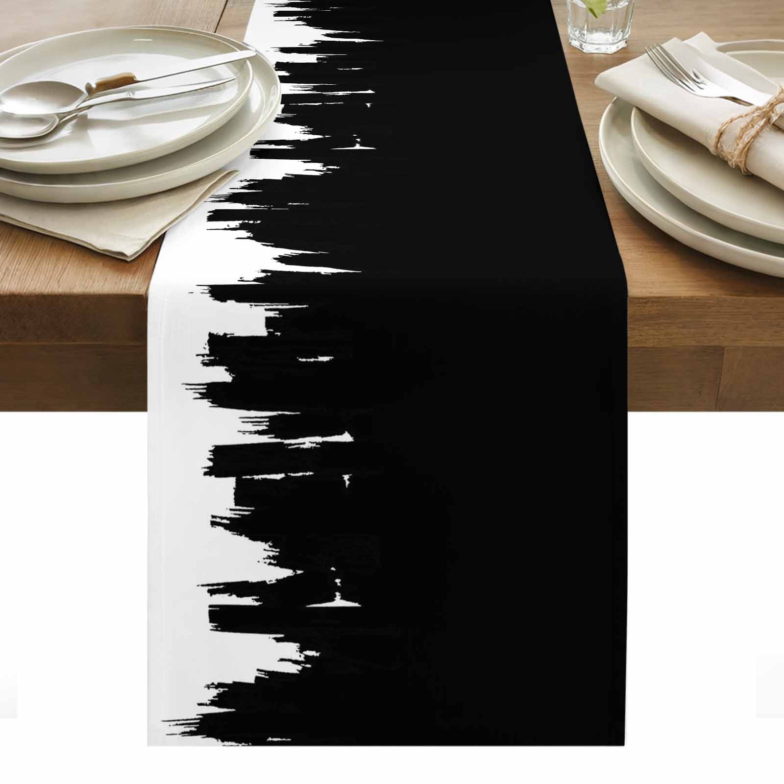 Black Painting Table Runner 13 x 72 Inch, Abstract Art Black Painting ...