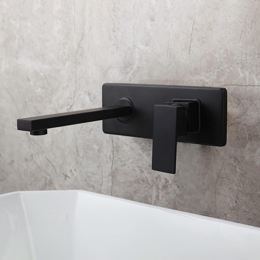 Black Painting Wall Mounted Tap Bathroom Basin Sink Faucet Solid Brass ...