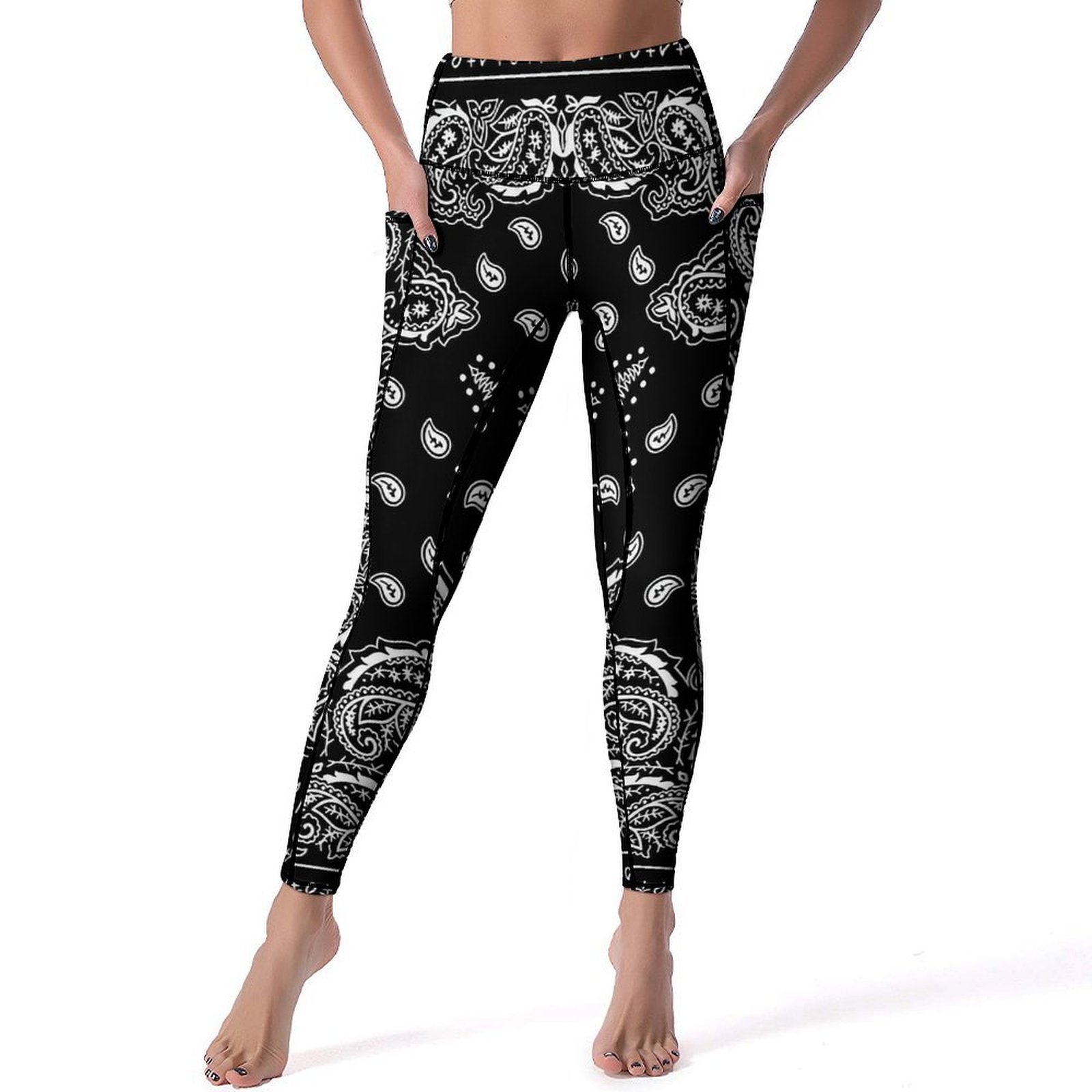 Black Paisley Bandana Pattern Leggings Gym Wear Gym Sportswear Woman ...