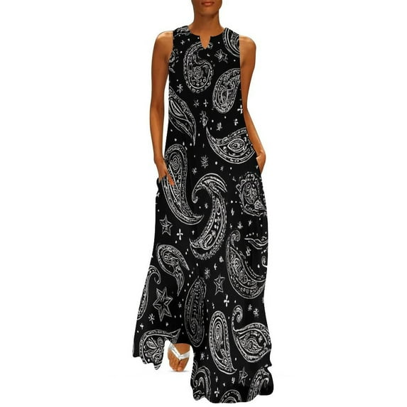 Black Paisley Bandana Pattern Long Dress Women's summer dress women's ...