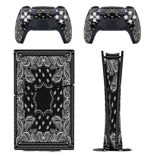 Black Paisley Bandana Pattern PS5/PS5 Pro/PS5 Slim Digital Disc Skin Sticker For Console And ...