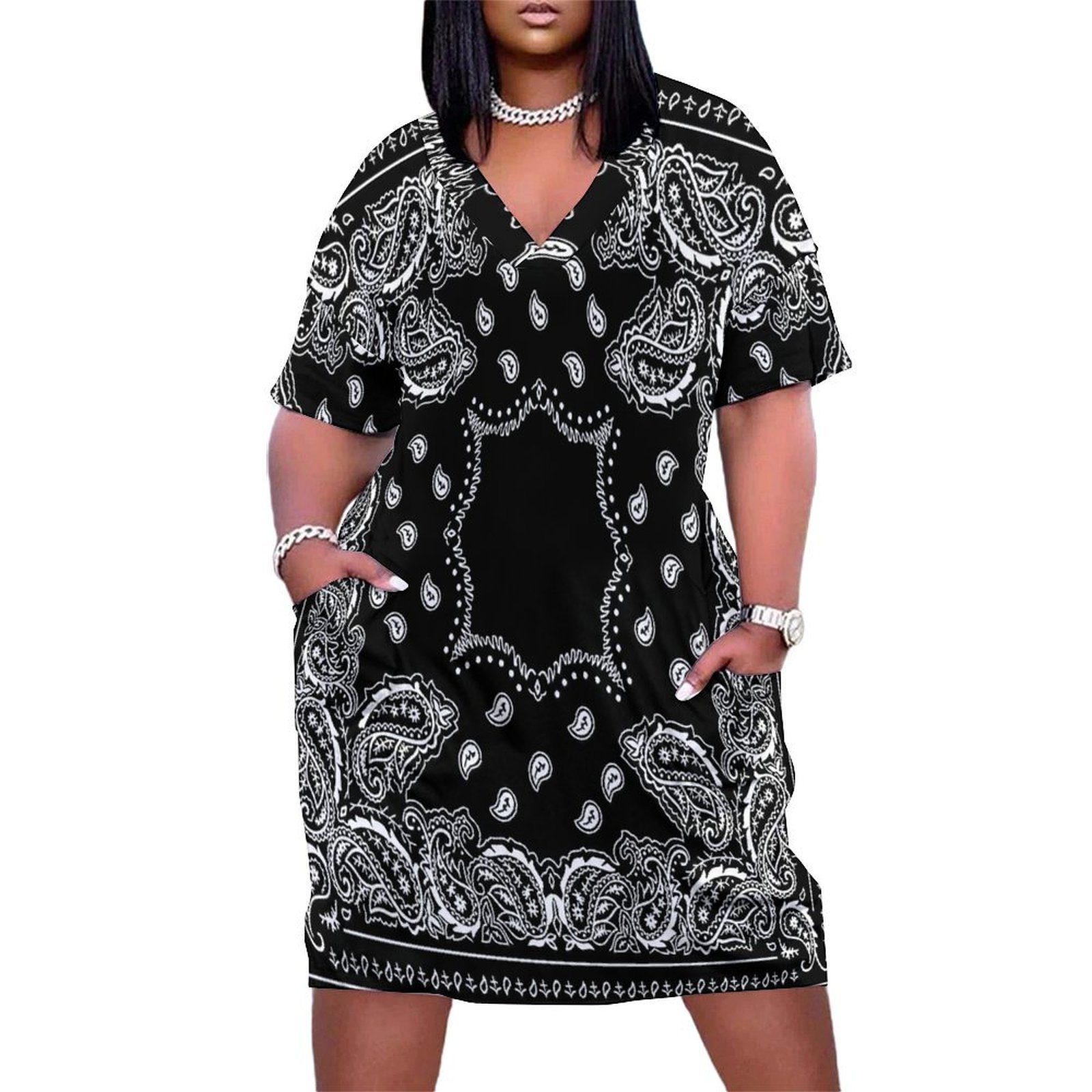 Black Paisley Bandana Pattern Summer Dresses for Women Plus Size ...