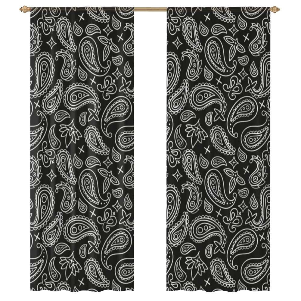 Black Paisley Bandana Pattern Tulle Curtains For Living Room Chiffon ...