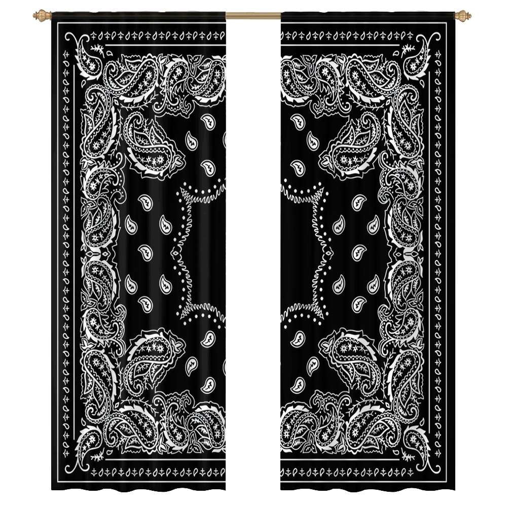Black Paisley Bandana Pattern Tulle Curtains For Living Room Chiffon ...