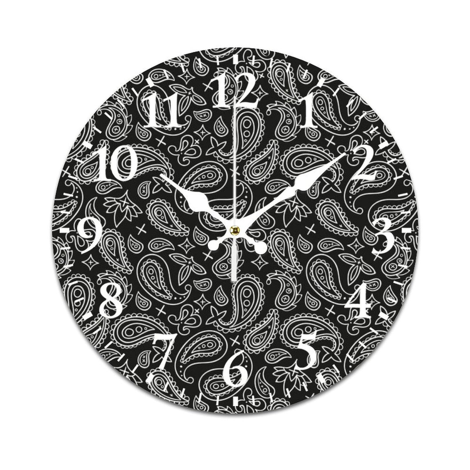 Black Paisley Bandana Pattern Wall Clock Modern Design Clocks Wall ...